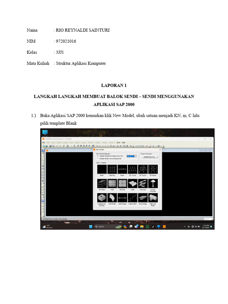 Laporan 1 - Langkah Langkah Membuat Balok Sendi-Sendi | PDF