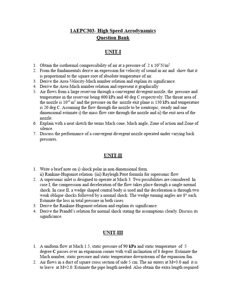 1AEPC303 - High Speed Aerodynamics-Questions | PDF | Mach Number ...