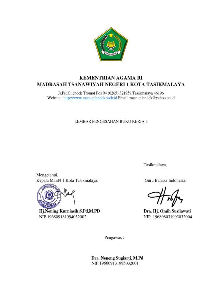 Lembar Pengesahan Buku Kerja 2 | PDF