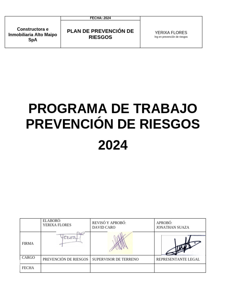 Programa Prevencion de Riesgos | PDF