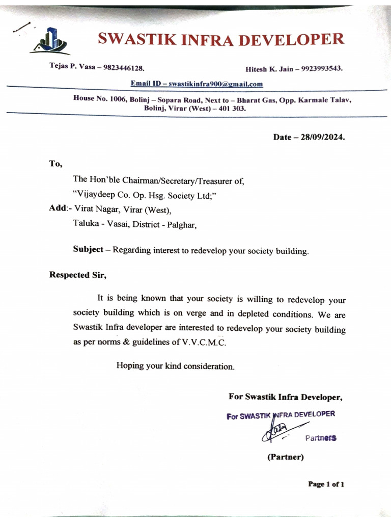 Swastik Infra Developer - Offer | PDF