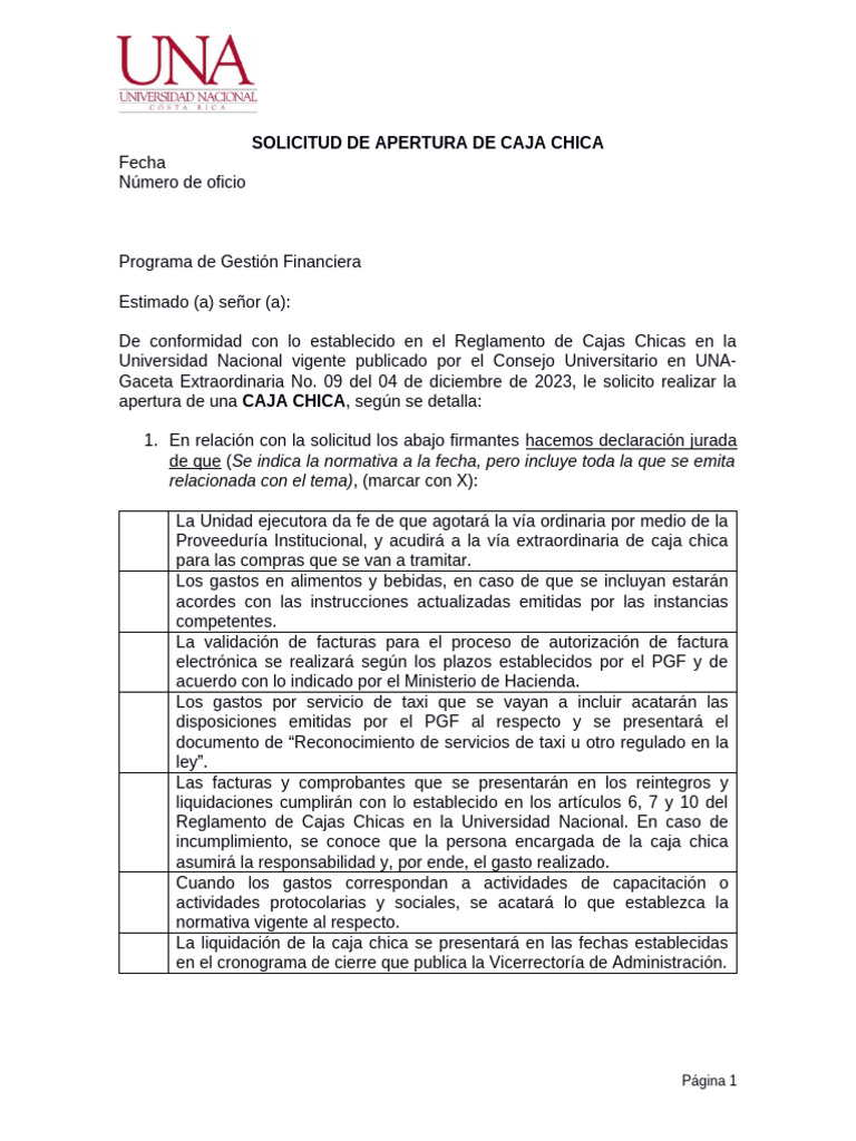 Apertura de Caja Chica | PDF