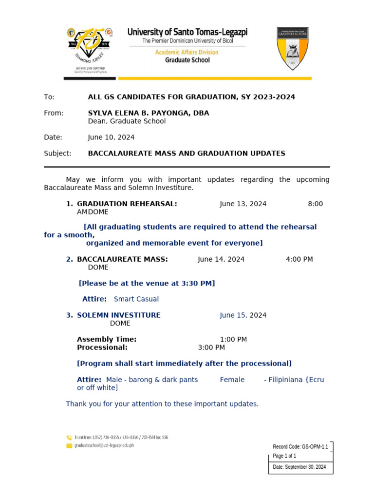 Ust-L Graduation Updates | PDF