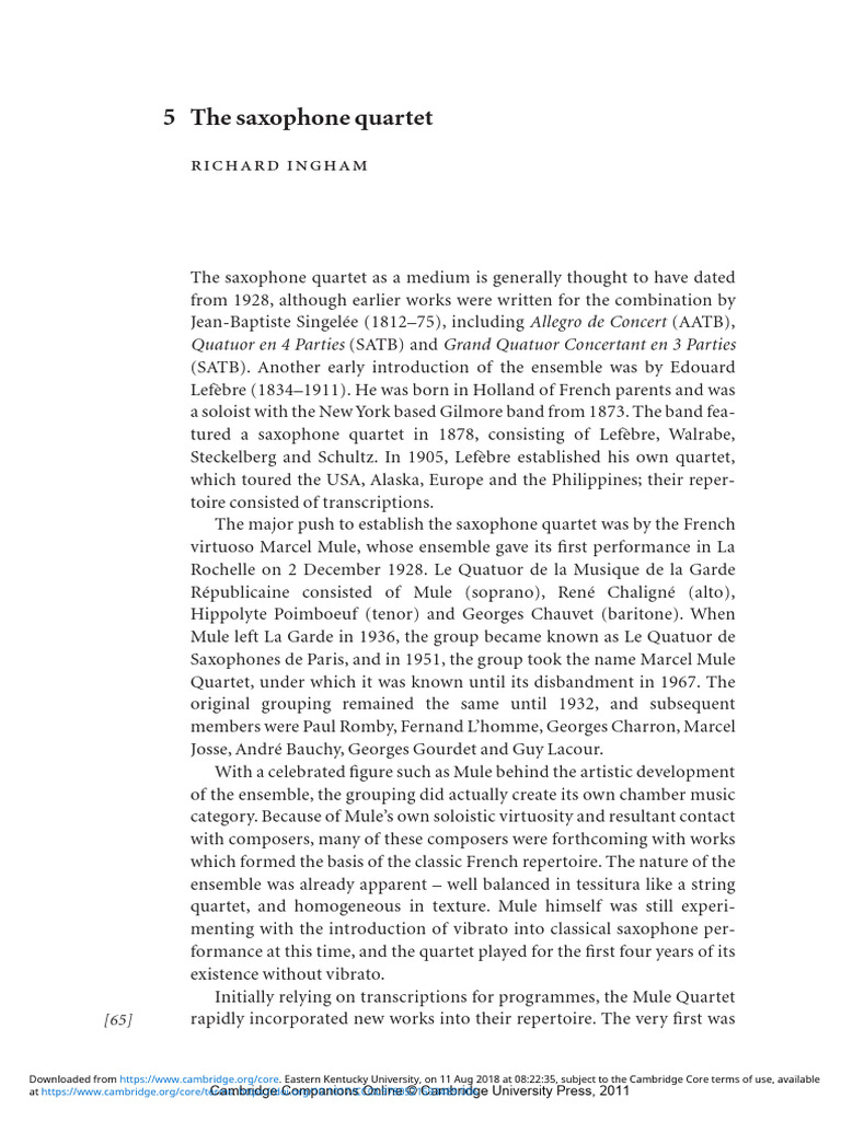 The Saxophone Quartet 5: Richard Ingham | PDF | Saxophone | Art