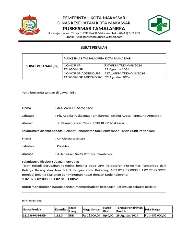 Addendum Surat Pesanan Linsek Nasi | PDF