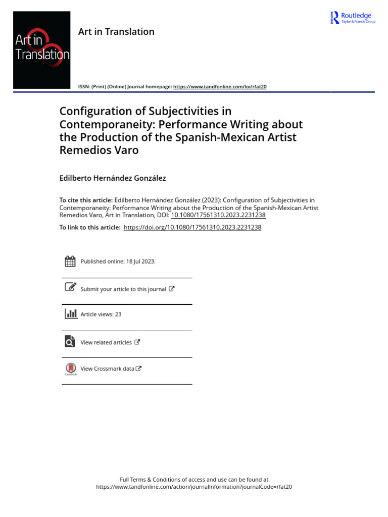 Configuration of Subjectivities in Contemporaneity Performance Writing ...