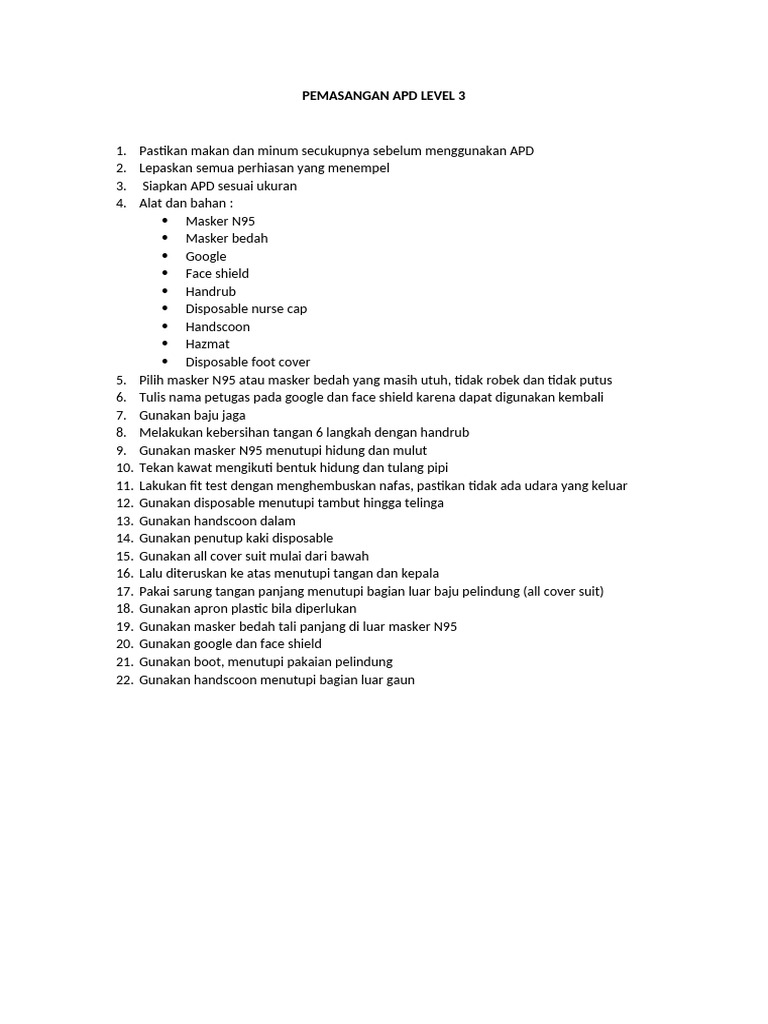 Pemasangan Apd Level 3 | PDF