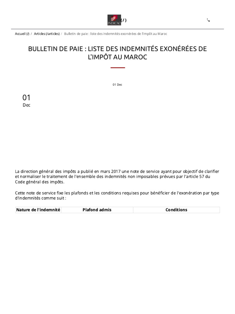 Salaires - Tout Savoir Sur Les Indemnités Exonérées Au Maroc | PDF
