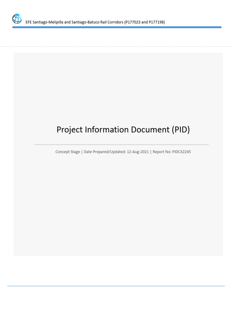 Concept Project Information Document PID EFE Santiago Melipilla and Santiago Batuco Rail ...