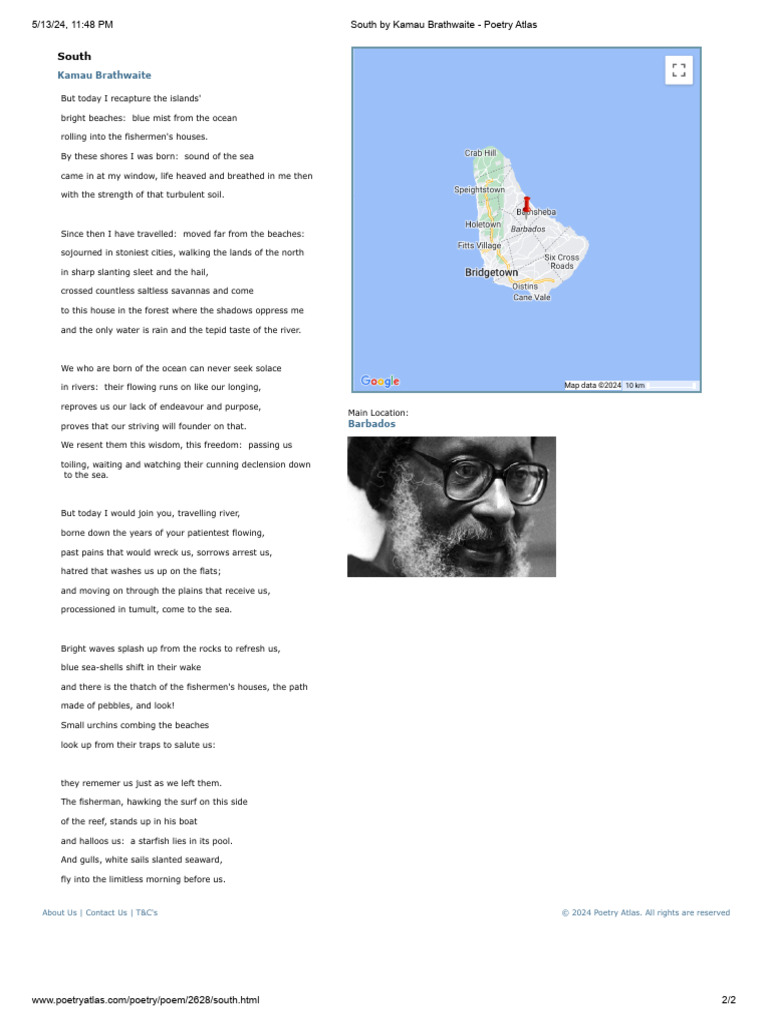South by Kamau Brathwaite - Poetry Atlas | PDF