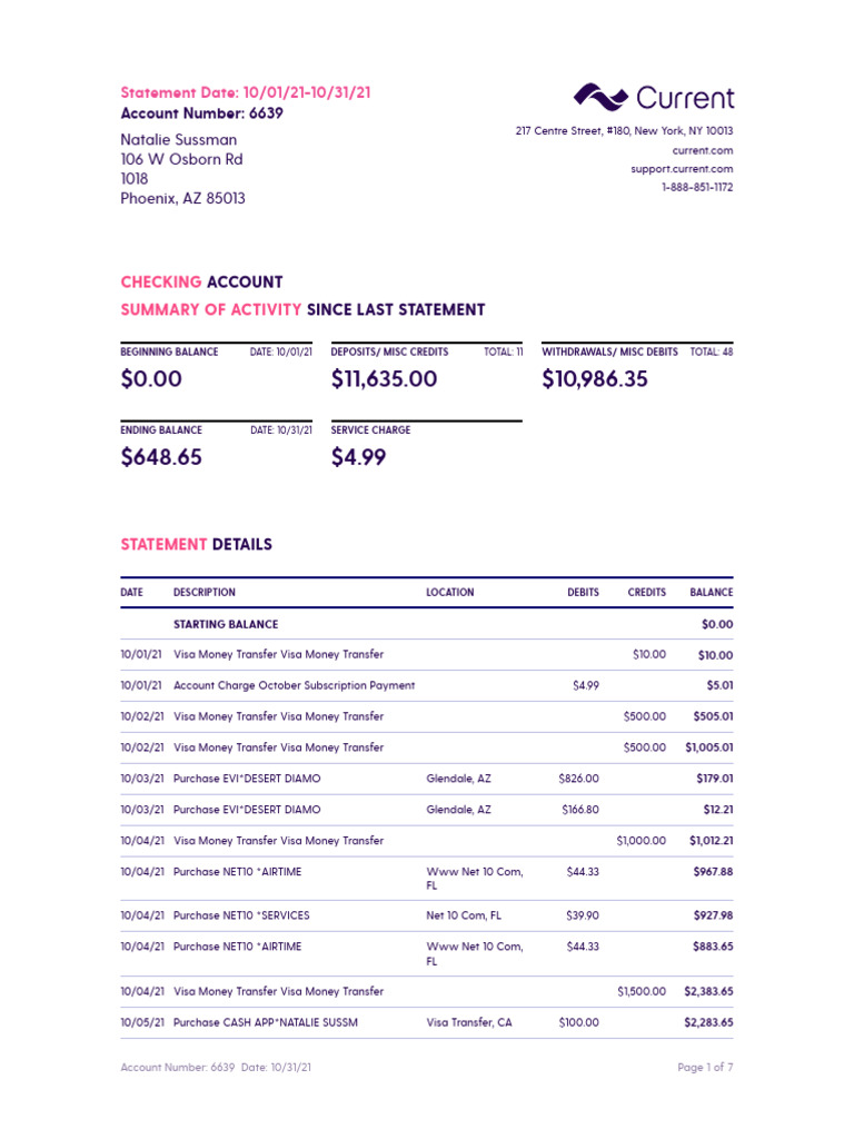 Bank Statement (October 2021) | PDF