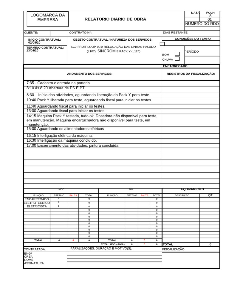 Modelo de Diario de Obra Atualizado | PDF