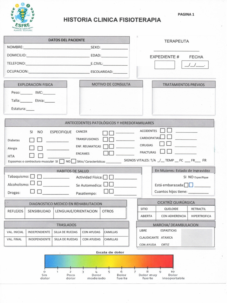 Modelo De Historia Clinica Fisioterapia – KFDRBG