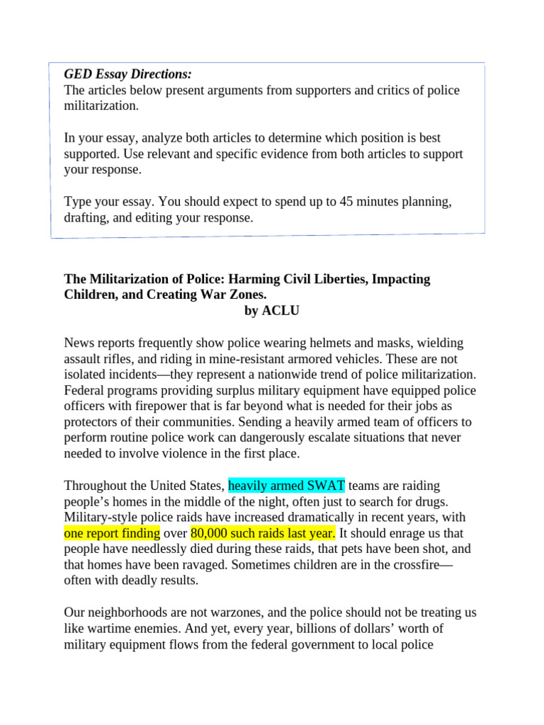 GED Sample Essay | PDF