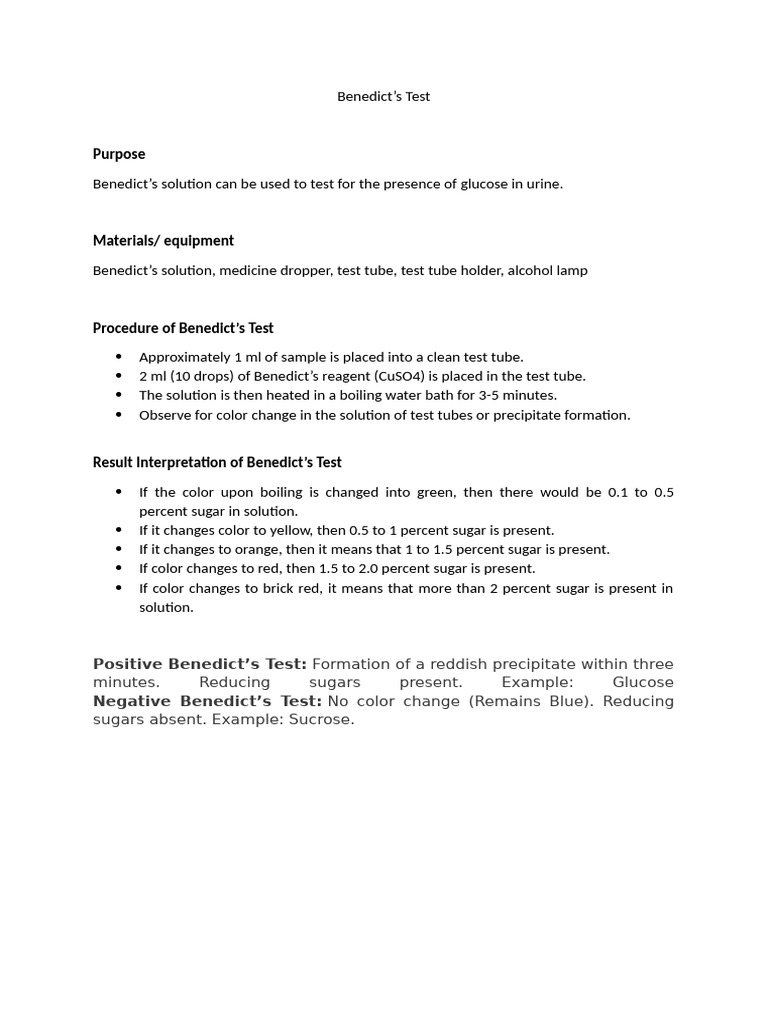 Benedicts Test | PDF