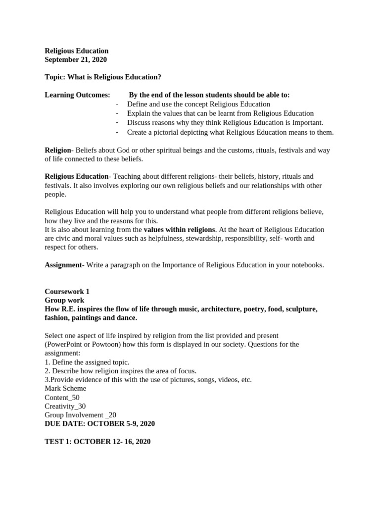 Religious Education Notes #1 | PDF