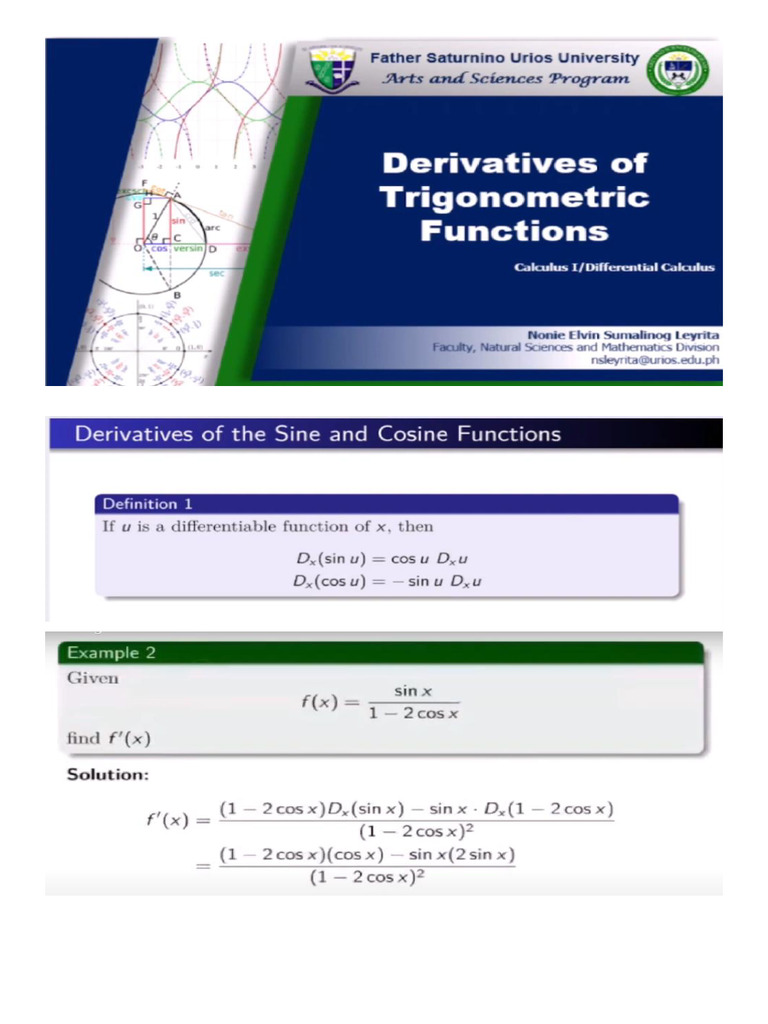 Lesson 17 Derivatives of Trigonometric Functions DIFF CAL | PDF