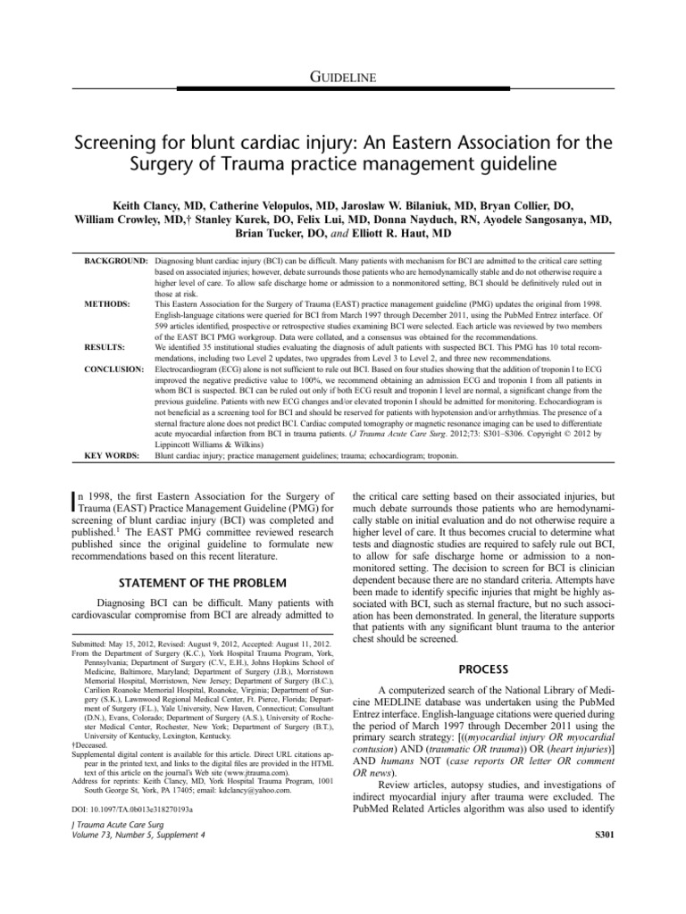 Screening For Blunt Cardiac Injury An Eastern.5 | PDF ...