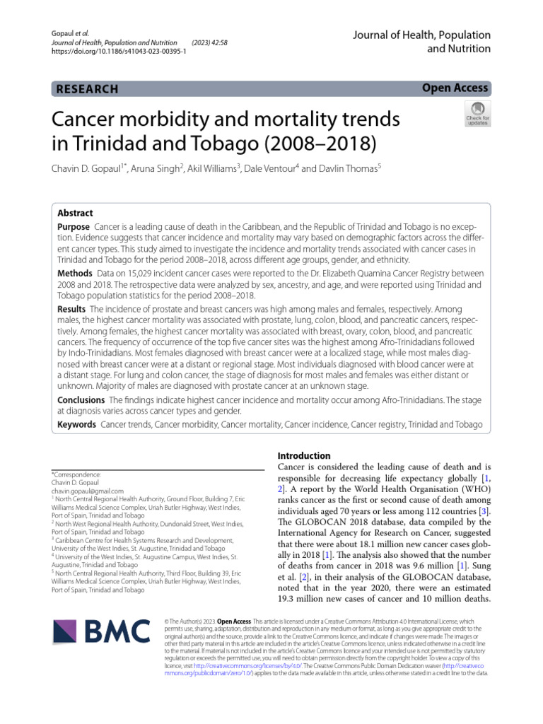 Cancer Morbidity and Mortality Rates in Trinidad and Tobago | PDF