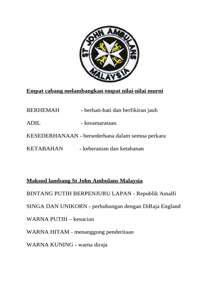 Sejarah Dan Logo ST John Ambulance Malaysia | PDF