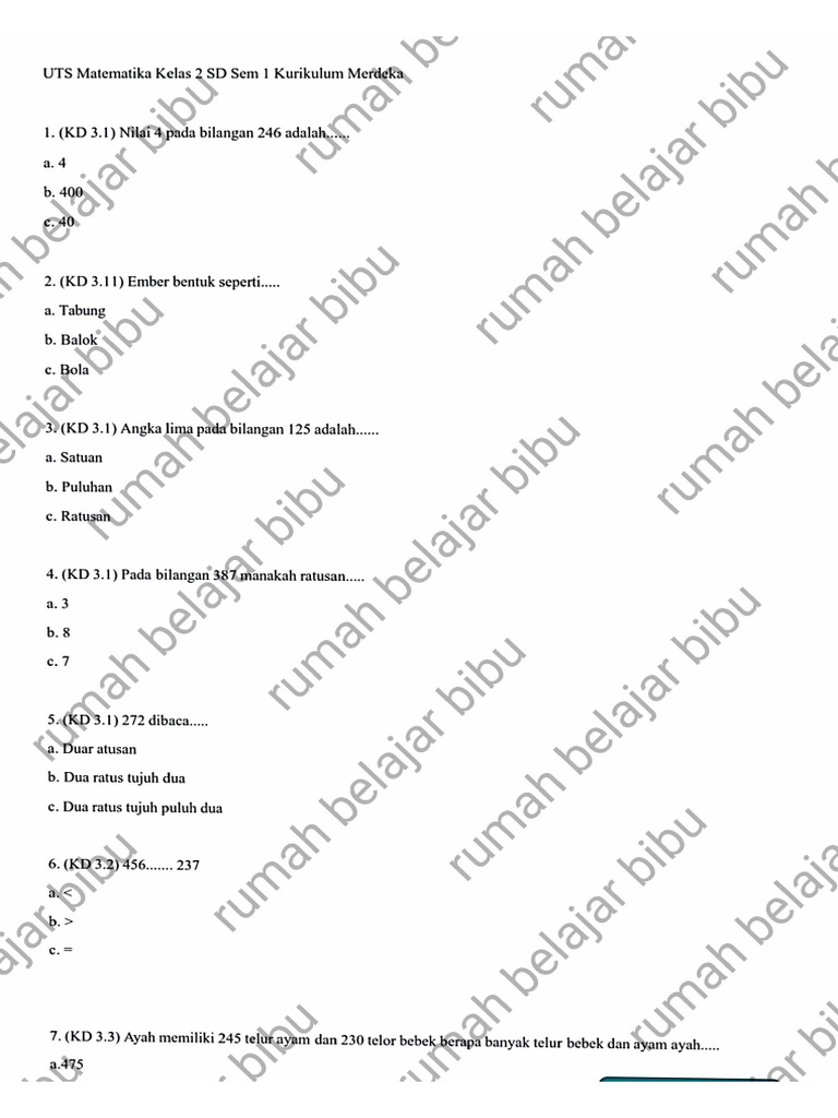 PTS MTK Kelas 2 | PDF