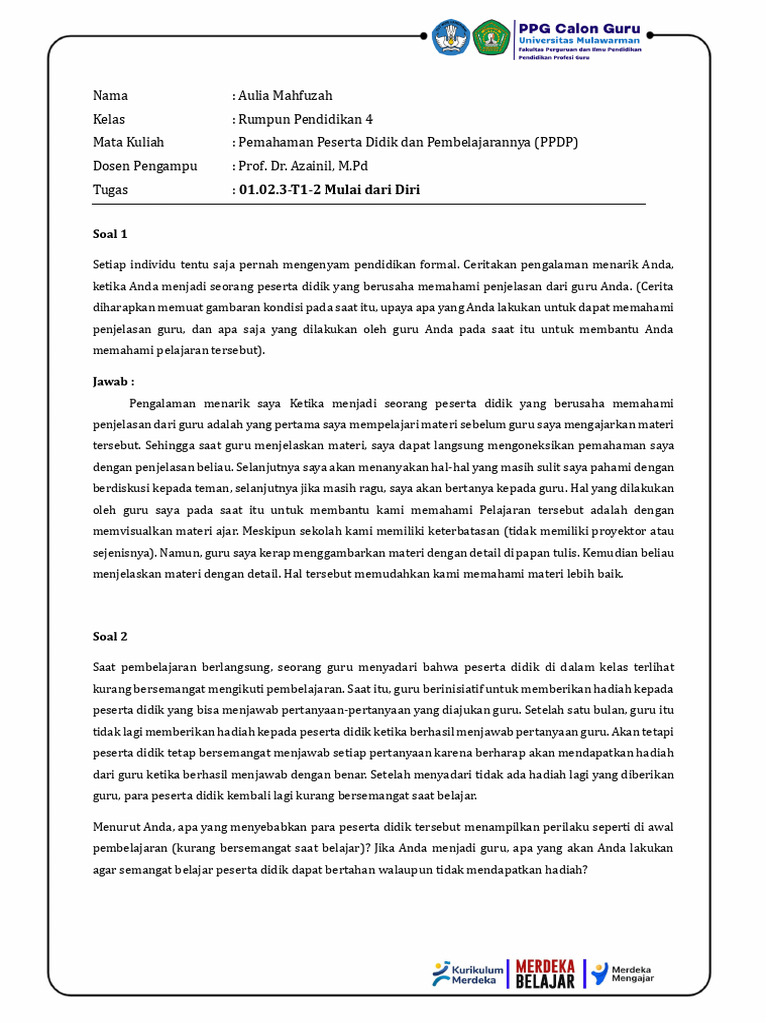 01.02.3-T1-2 Mulai Dari Diri - PPDP Topik 1 - Aulia Mahfuzah | PDF