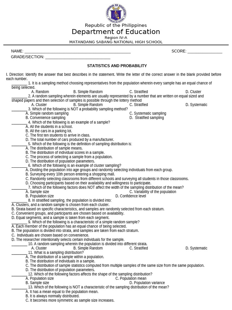 Statistics and Probability - Exam | PDF