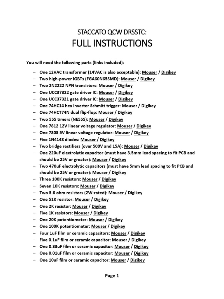 QCW DRSSTC Parts and Instructions | PDF