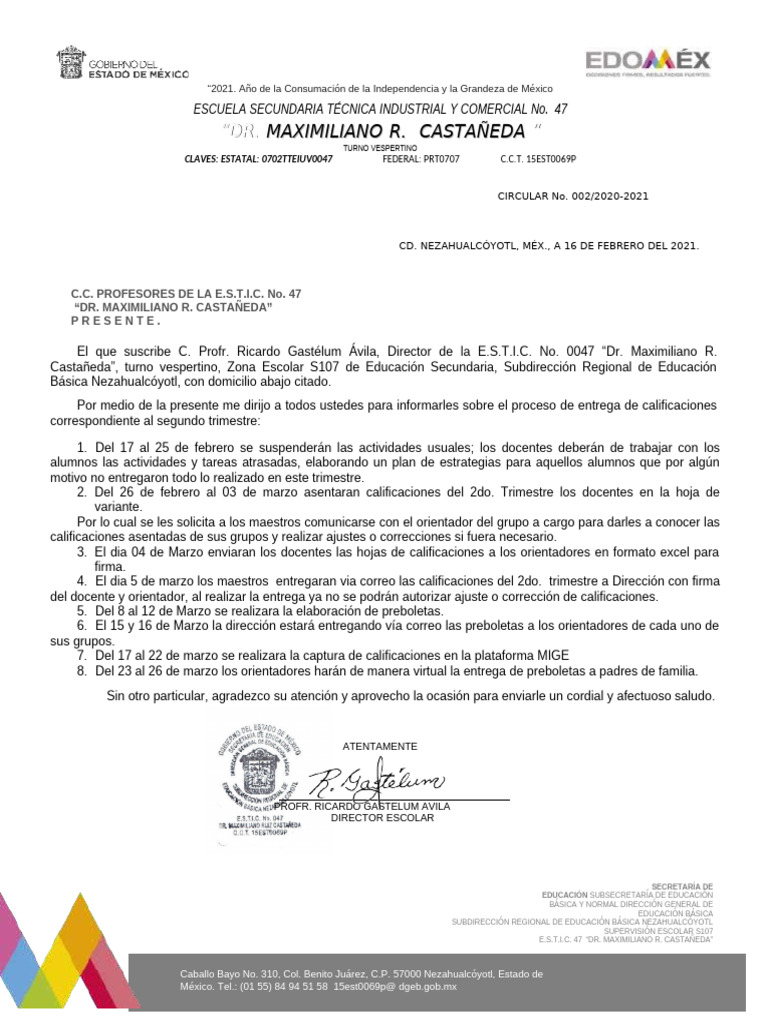 CIRCULAR 2do. PERIODO DE EVALUACION | PDF