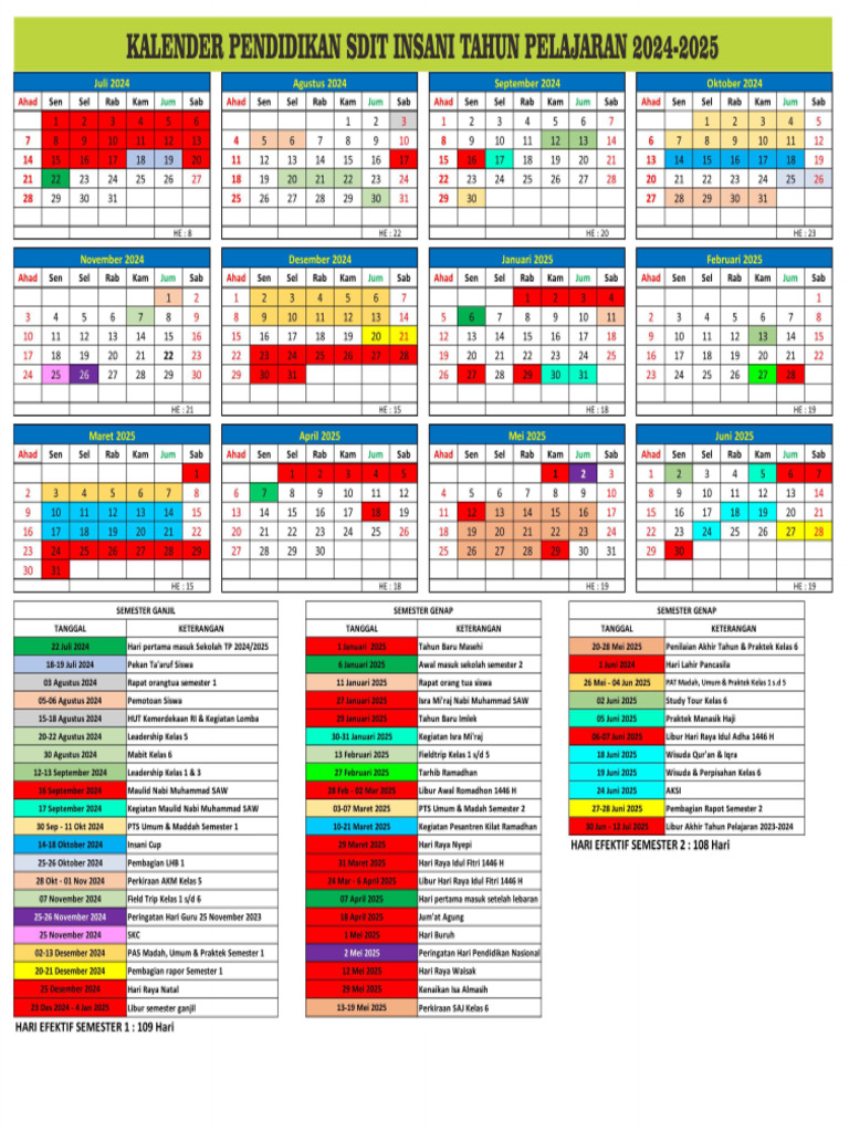 Kalender Kegiatan SDIT Insani Tahun 2024-2025 | PDF