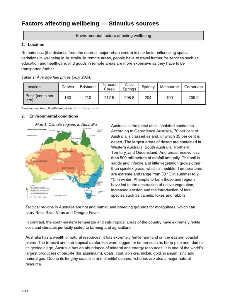 01 Factors Affecting Wellbeing in Australia | PDF
