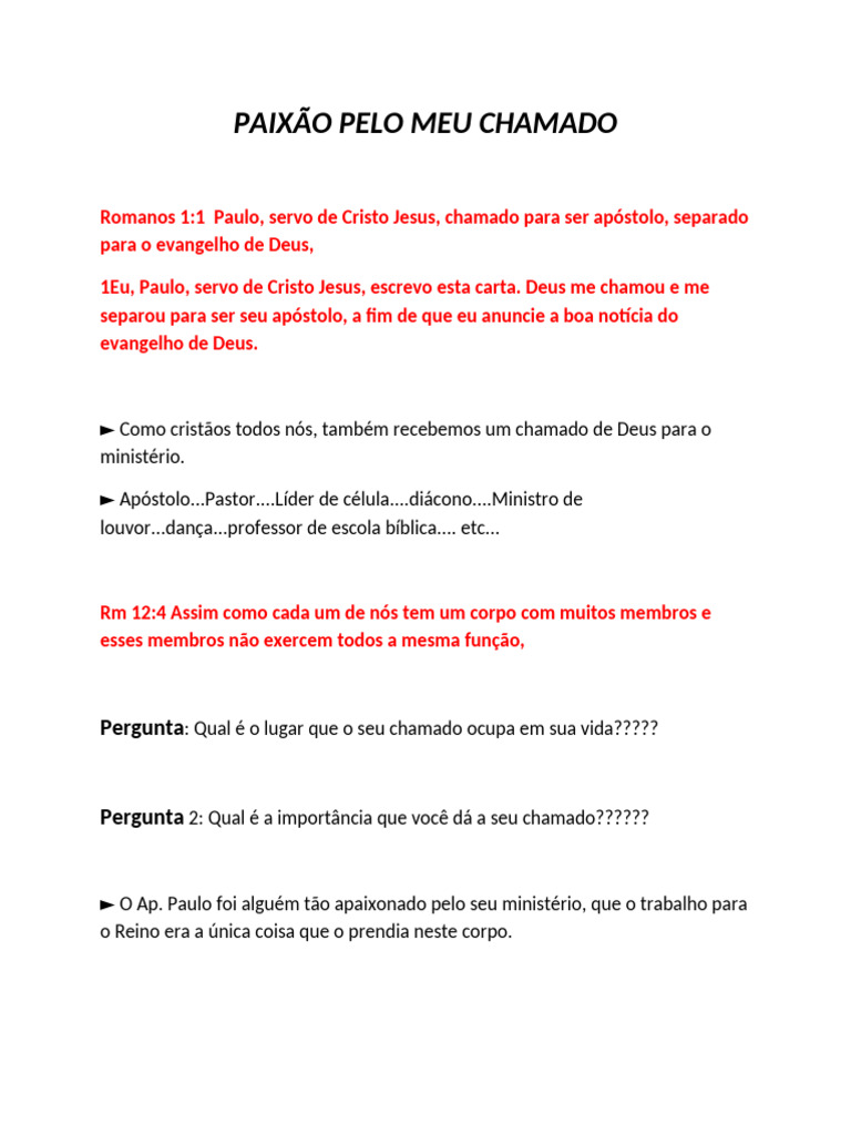 Estudo de Discipulado Paixao Pelo Meu Chamado | PDF