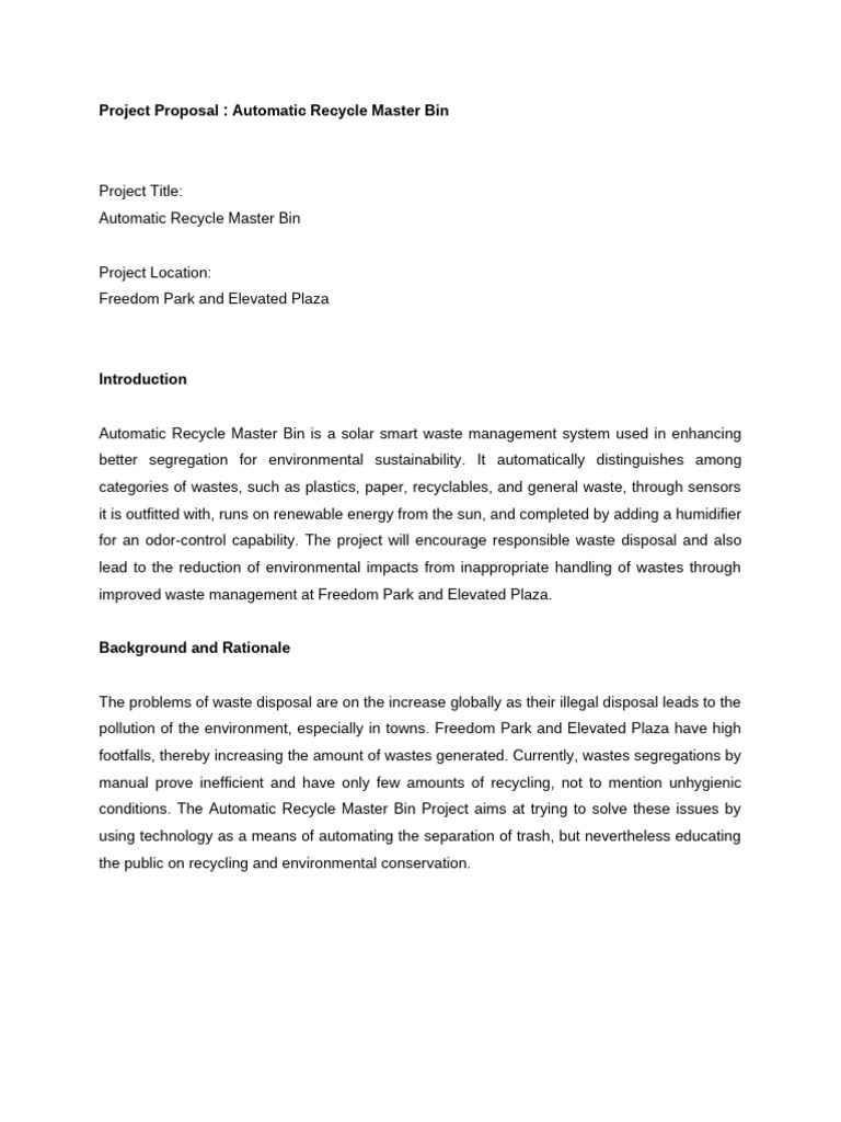Project Proposal - Automatic Recycle Master Bin | PDF