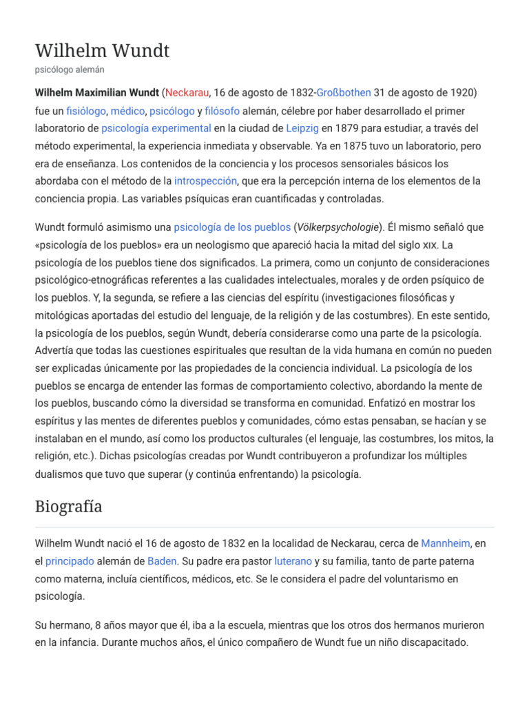 Wilhelm Wundt - Wikipedia, La Enciclopedia Libre | PDF