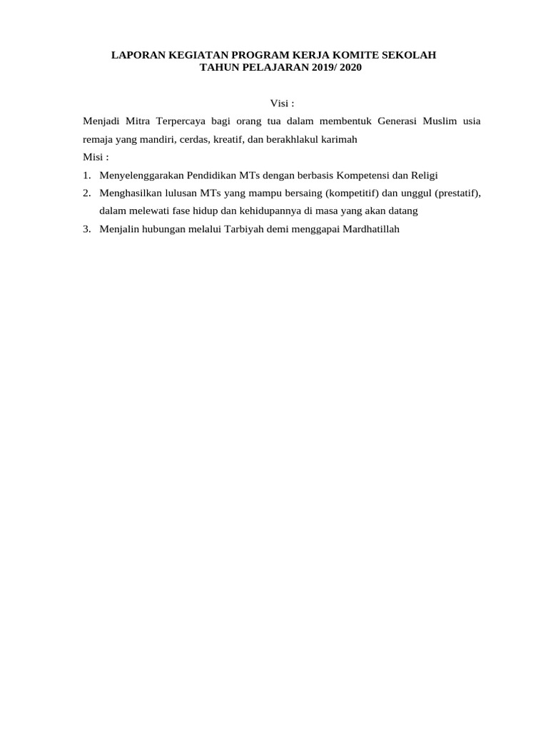 Laporan Kegiatan Program Kerja Komite Sekolah | PDF