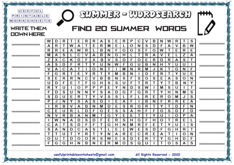 182 - Summer Wordsearch | PDF