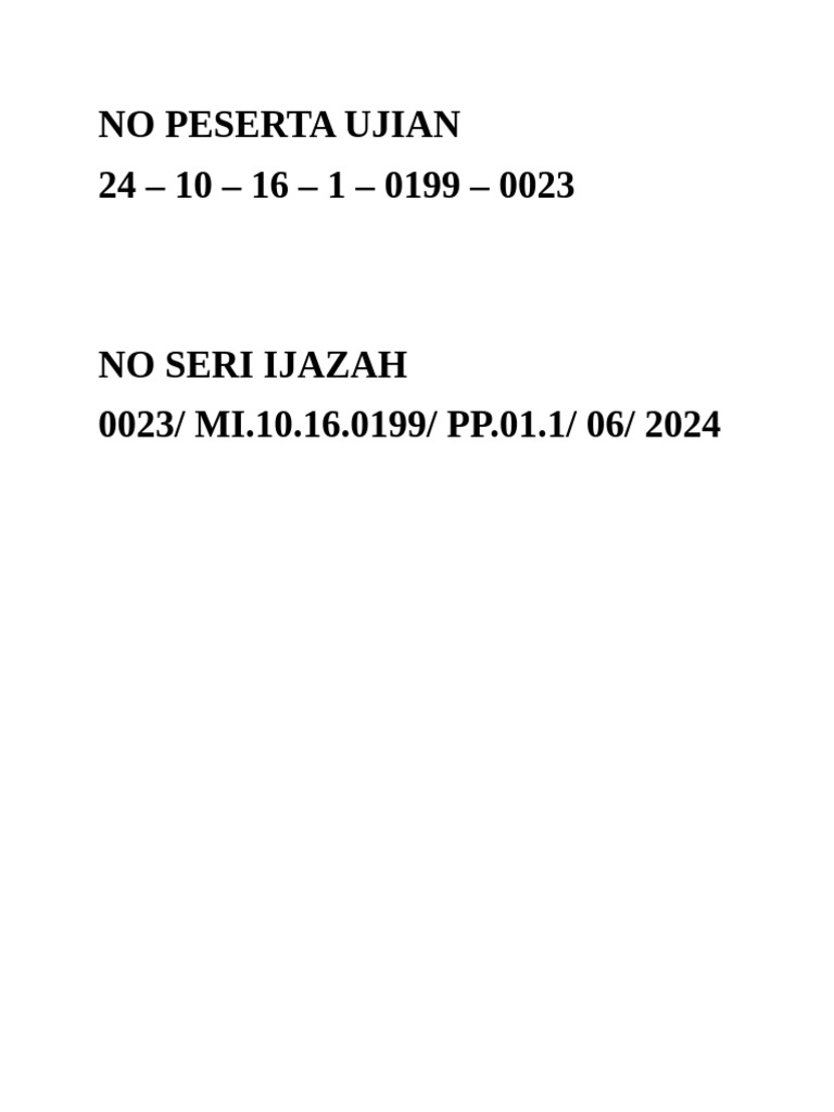 No Peserta Ujian | PDF