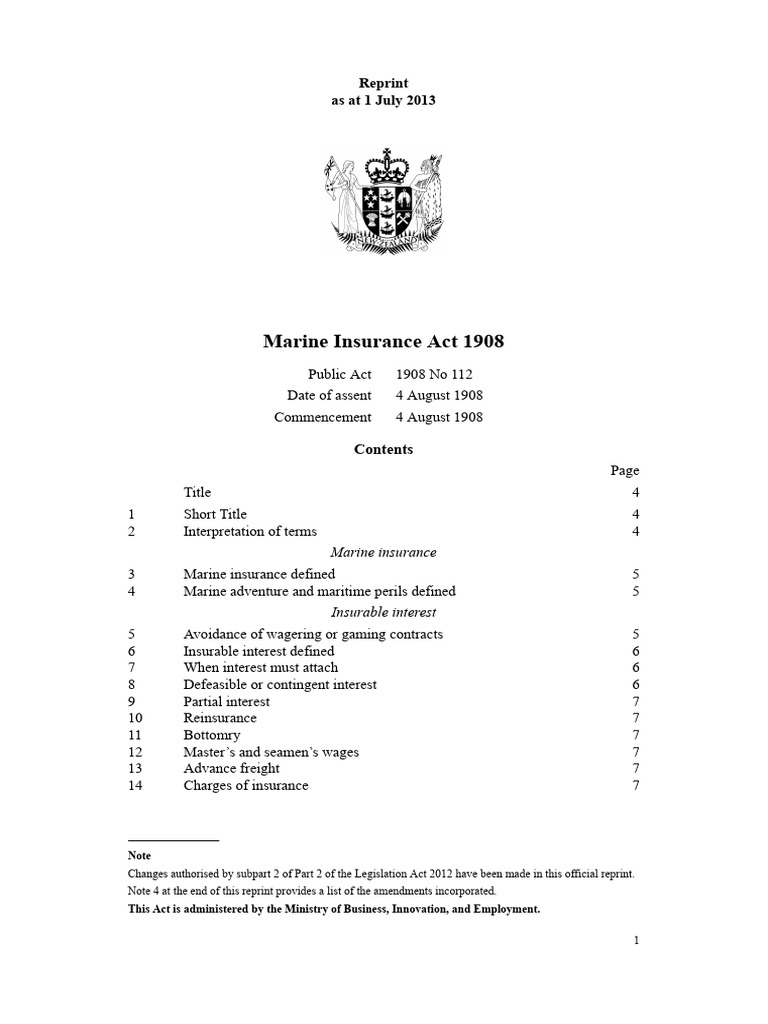 Marine Insurance Act 1908 | PDF