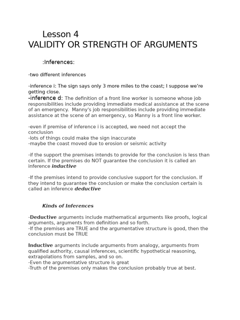 Lesson4-Validity or Strength of Arguments | PDF