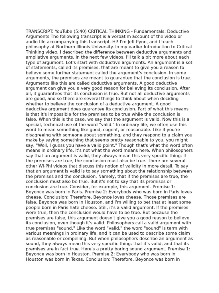 Transcript - Fundamentals-Deductive Arguments | PDF