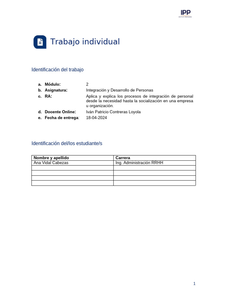 Ana Vidal m2 Ti Integracion y Desarrollo de Personas | PDF