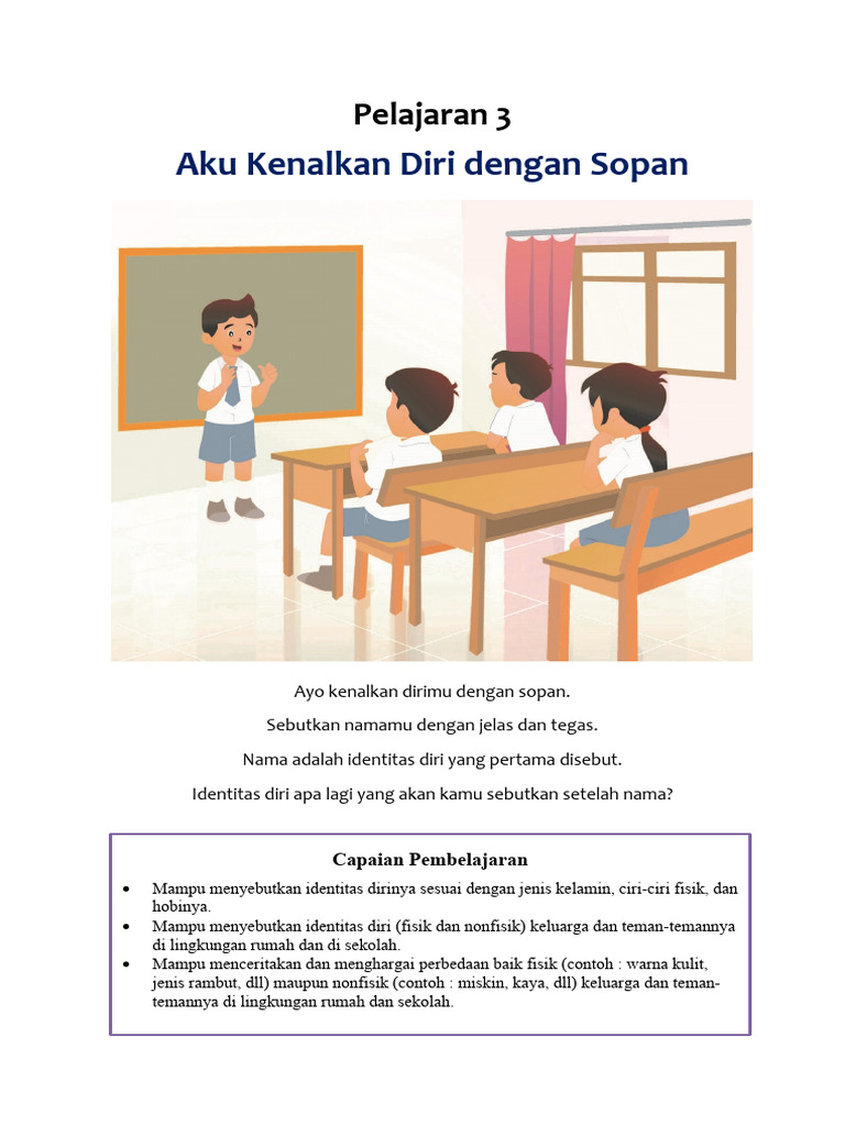 Pelajaran 3 Aku Kenalkan Diri Dengan Sopan Pendidikan Pancasila