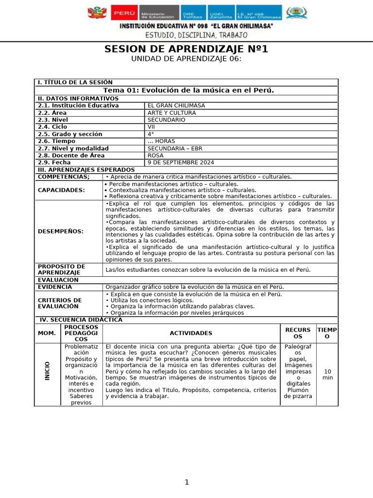 4° Sec. Sesion Actv 01. Arte y Cultura 2024 | PDF