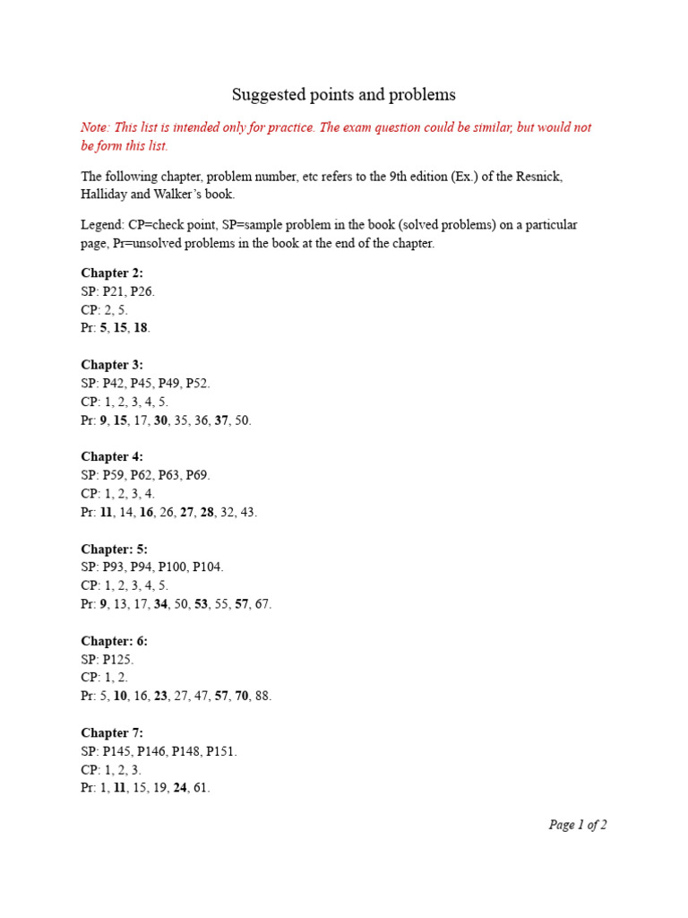 Suggested Points and Problems PHY-111 | PDF