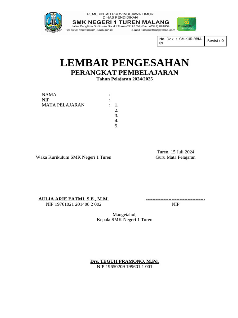 0 - Lembar Pengesahan Perangkat | PDF