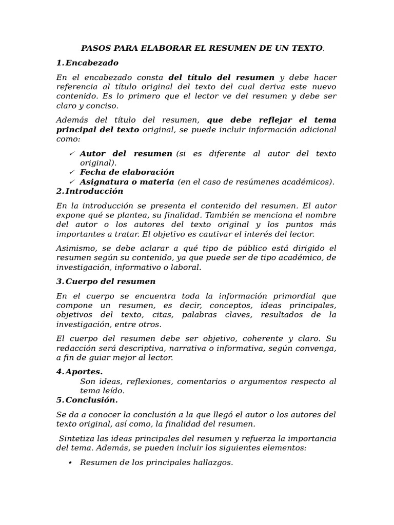 Pasos para Elaborar El Resumen de Un Texto | PDF