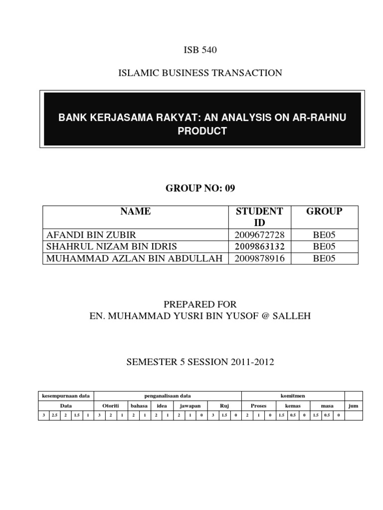 Analysis On Ar-Rahnu Product | PDF | Pawnbroker | Islamic Banking And ...