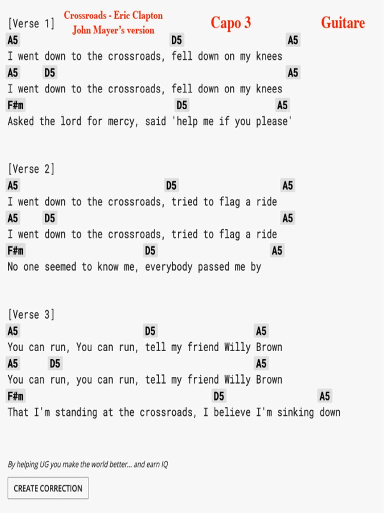 Crossroads - Eric Clapton (Capo 3) | PDF