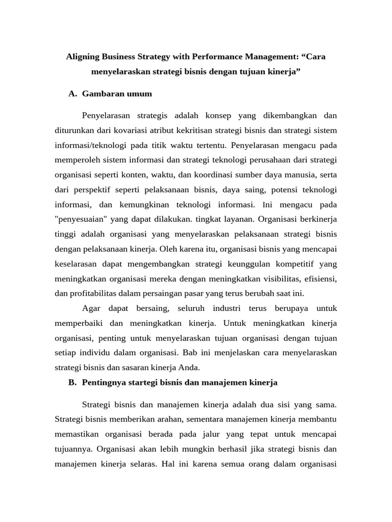 Aligning Business Strategy With Performance Management Anisa Aliya | PDF