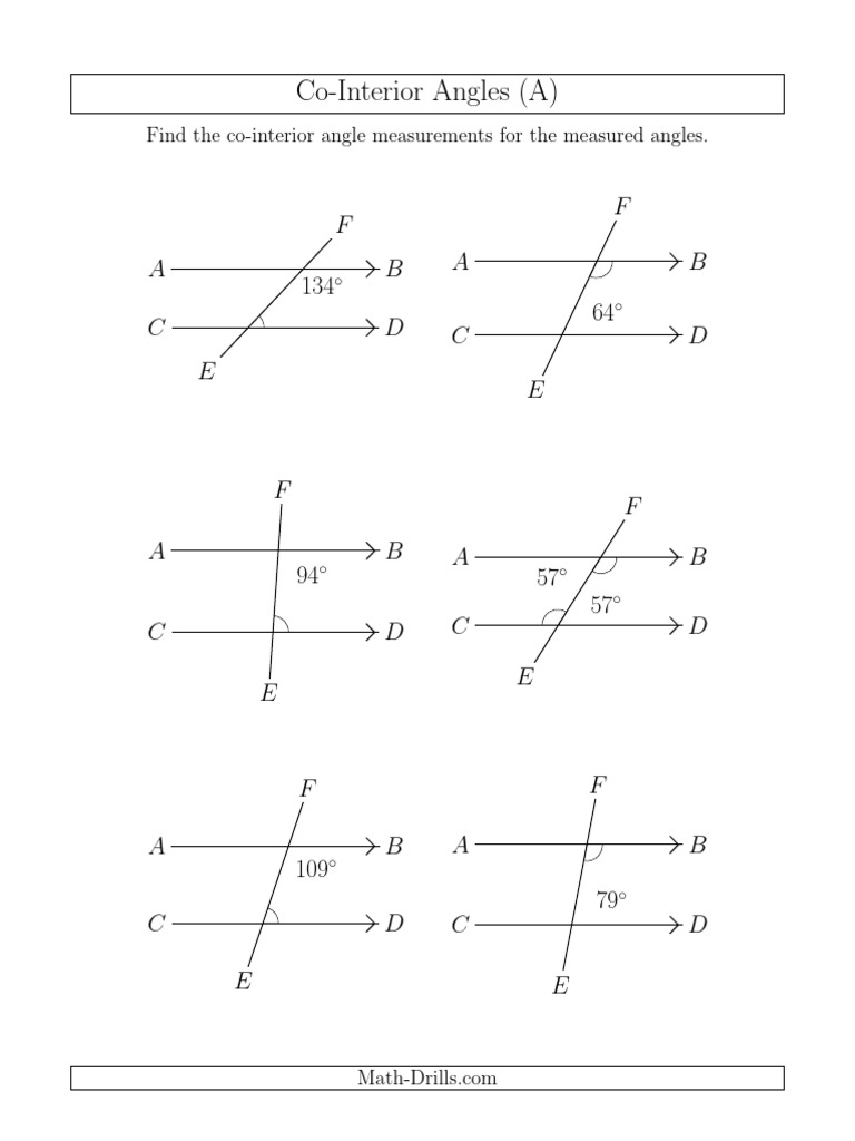 Co-Interior Angles Worksheet Answers | PDF | Geometry | Classical Geometry